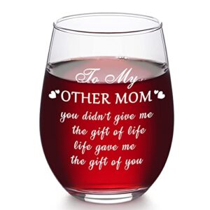 futtumy bonus mom gifts, to my other mom life gave me the gift of you stemless wine glass, stepmom gifts for mothers day christmas birthday, mothers day gifts for bonus mom stepmom, 17oz