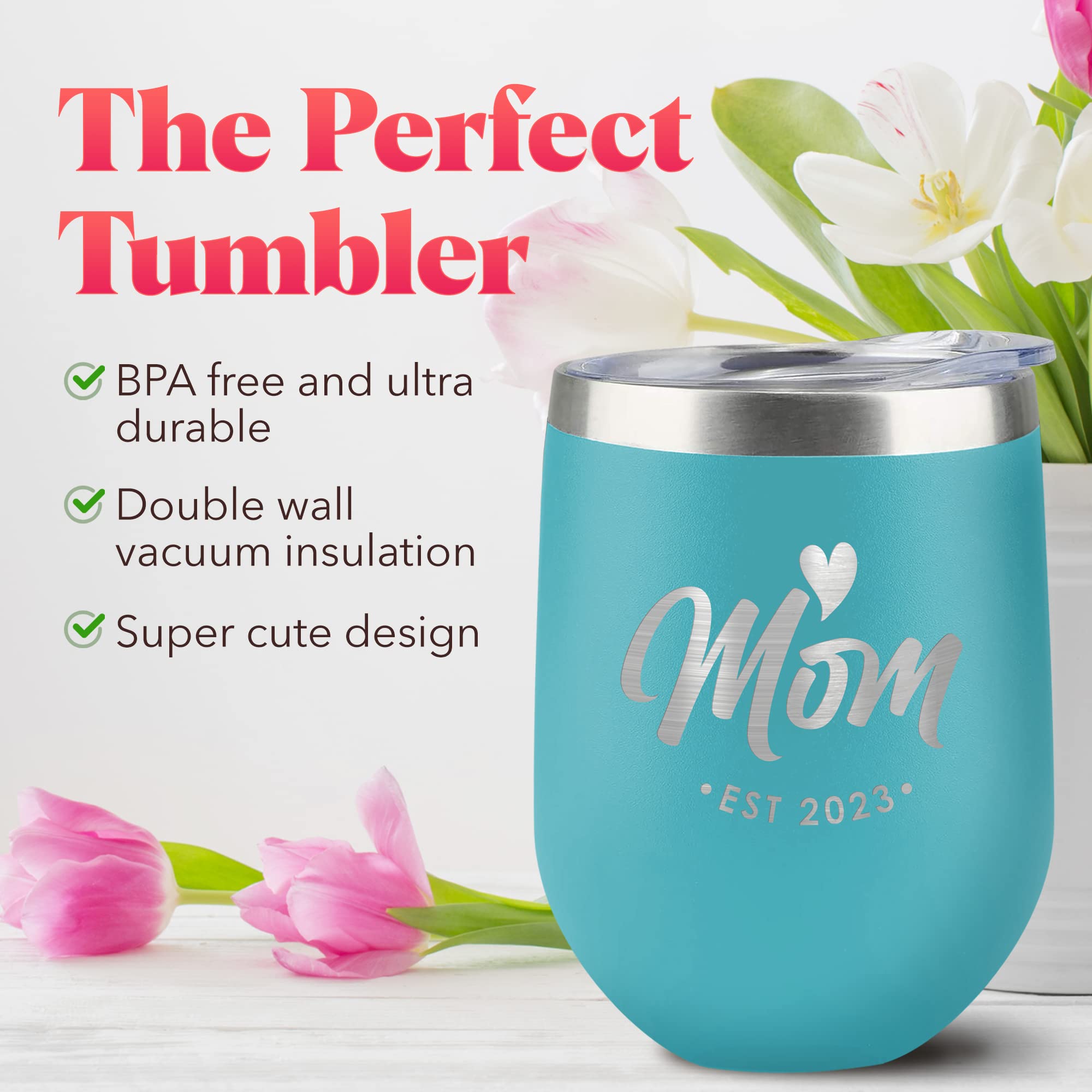 Age of Sage Mom Est 2023 New Mom Gifts - 12 oz Stainless Steel Travel Mug - New Mom Gift, Gifts for Expecting Mothers, Gifts for New Mom After Birth, Gifts for Her (Teal)