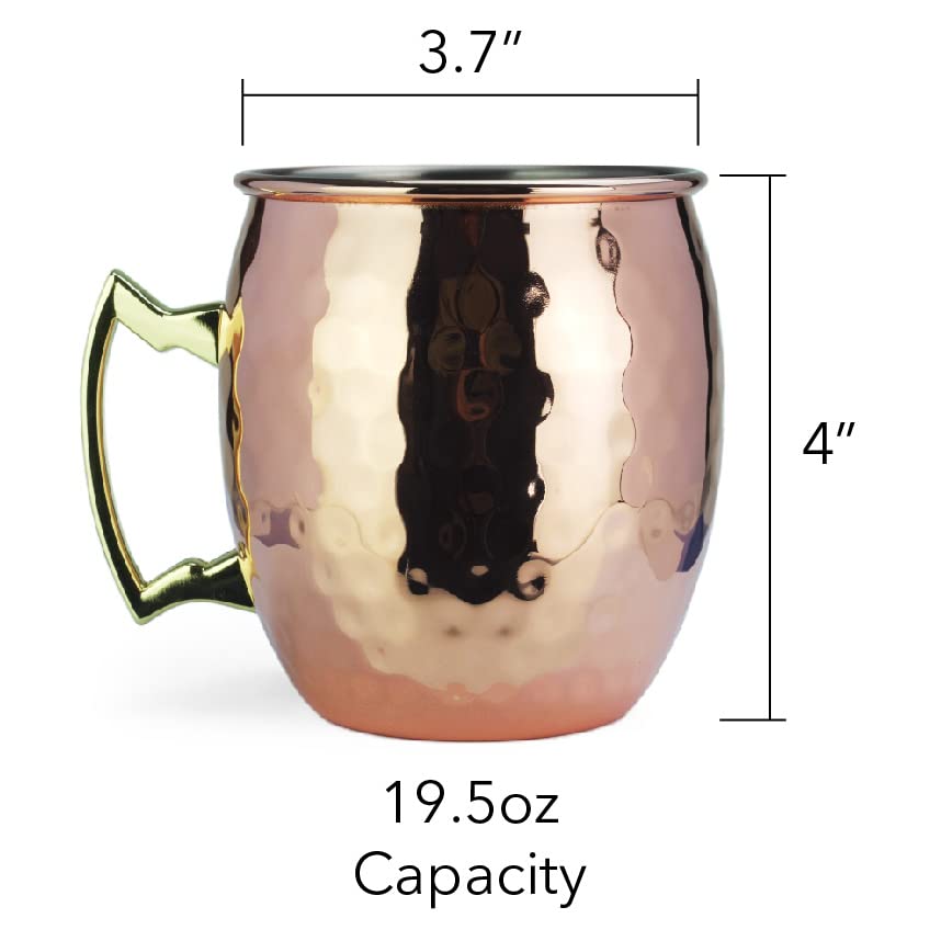 PG Moscow Mule Mugs | Large Size 19 ounces | Set of 4 Cups | Stainless Steel Lining With Honeycomb Pattern Finish | Pure Copper Plating | Gold Brass Handles | 3.7 inches Diameter x 4 inches Tall