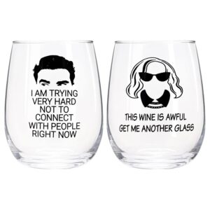 stemless wine glasses set of 2,funny wine glass for women with sayings,i am trying very hard not to connect with people right now,housewarming gifts for new home,unique gifts for women,15 oz