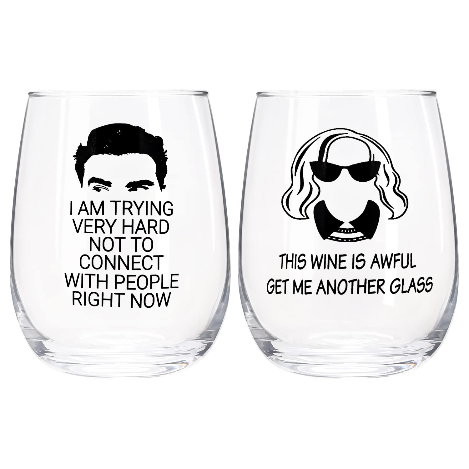 Stemless Wine Glasses Set of 2,Funny Wine Glass for Women with Sayings,I am Trying Very Hard Not to Connect with People Right Now,Housewarming gifts for New Home,Unique Gifts for Women,15 oz