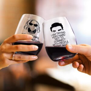 Stemless Wine Glasses Set of 2,Funny Wine Glass for Women with Sayings,I am Trying Very Hard Not to Connect with People Right Now,Housewarming gifts for New Home,Unique Gifts for Women,15 oz