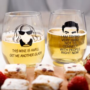 Stemless Wine Glasses Set of 2,Funny Wine Glass for Women with Sayings,I am Trying Very Hard Not to Connect with People Right Now,Housewarming gifts for New Home,Unique Gifts for Women,15 oz