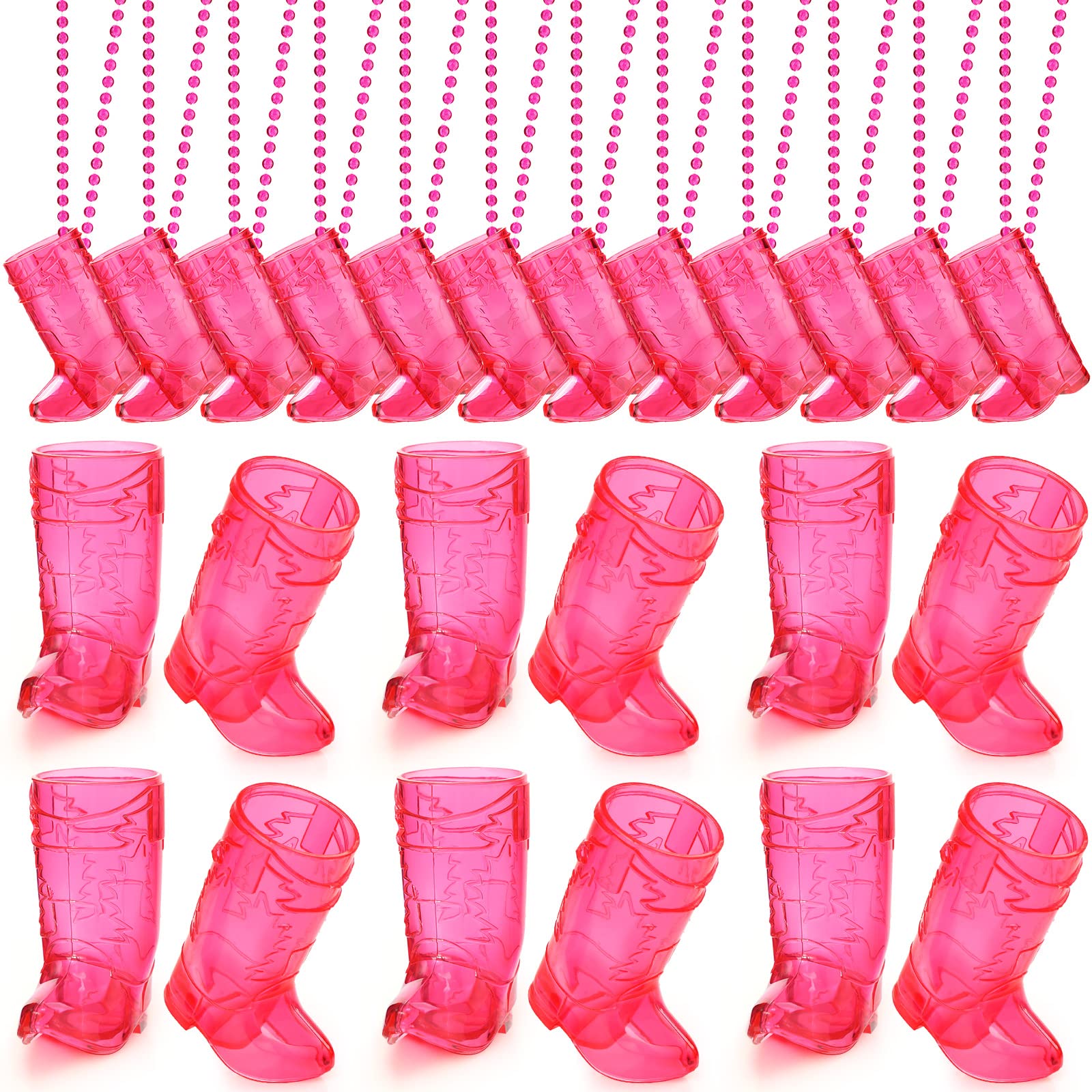 Sieral Boot Shot Glasses on Beaded Necklace Plastic Cowgirl Shot Glass Cup Necklace Bride and Groom Supply for Bachelorette Carnival Party Birthday Wedding Supply(Transparent Rose, 12 Pcs)