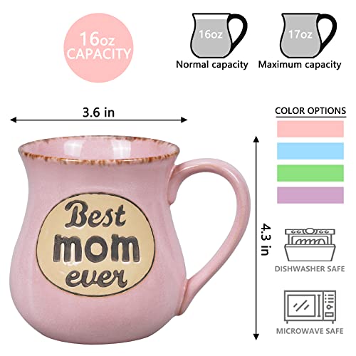 Asmwo Mom Gifts for Women Best Mom Ever Funny Birthday Gifts for Mom New Mom Gifts for Women Mother Wife Pregnant Mom Bonus Mom Christmas Gifts Ideas for Mom 16oz Pink Coffee Mug Mom Coffee Cup