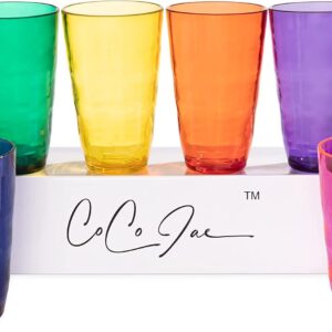 CoCoJae Premium Shatterproof Drinking Glasses - Stackable & Reusable 20 oz Drinking Plastic Cups - Dishwasher Safe, BPA Free Acrylic Drinking Cups - Colorful Plastic Drinking Glasses - Set of 6