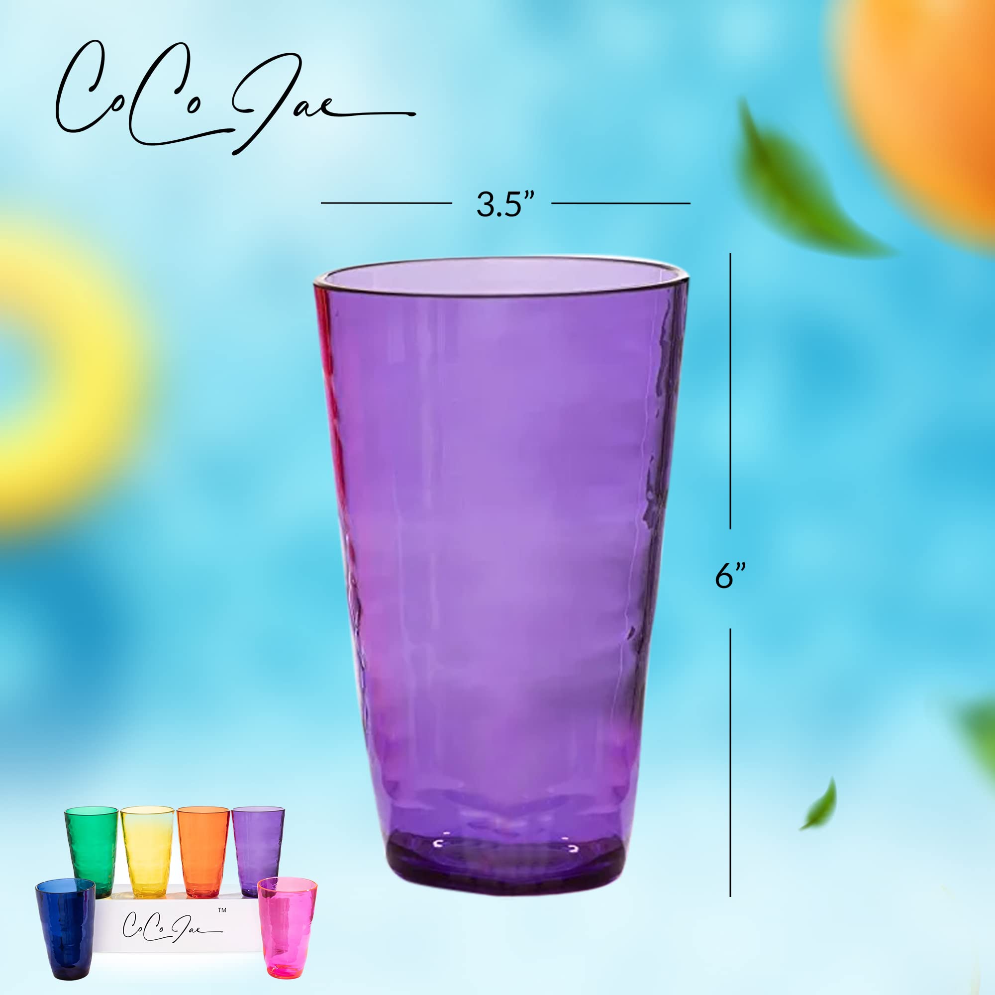 CoCoJae Premium Shatterproof Drinking Glasses - Stackable & Reusable 20 oz Drinking Plastic Cups - Dishwasher Safe, BPA Free Acrylic Drinking Cups - Colorful Plastic Drinking Glasses - Set of 6