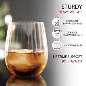 Bravario Unbreakable Stemless Plastic Wine Glasses | Reusable | Shatterproof 100% Tritan Plastic | Dishwasher-Safe | BPA-free | Awesome for Indoor & Outdoor | 16 oz, Set of 8