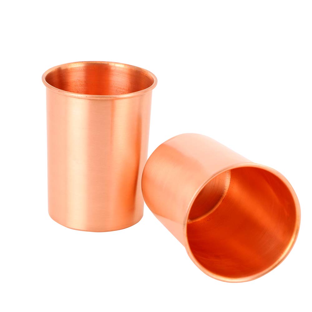 SoulGenie HealthAndYoga™ qCup Pure Copper Tumblers for Drinking - Ayurvedic Health Pure Copper Cups – 2 pcs. set - 250 ml.(8 fl oz) (Plain)