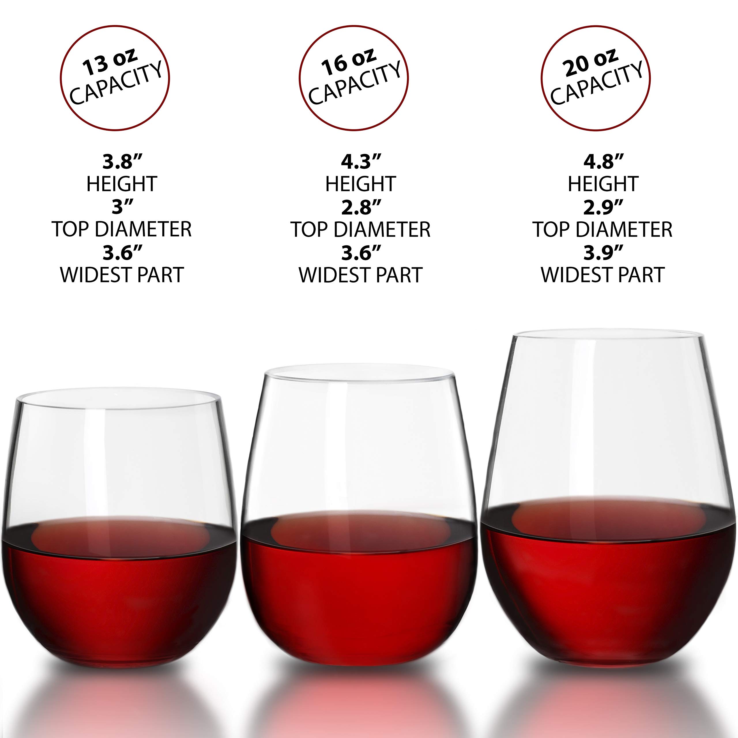 Bravario Unbreakable Stemless Plastic Wine Glasses | Reusable | Shatterproof 100% Tritan Plastic | Dishwasher-Safe | BPA-free | Awesome for Indoor & Outdoor | 16 oz, Set of 8