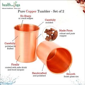 SoulGenie HealthAndYoga™ qCup Pure Copper Tumblers for Drinking - Ayurvedic Health Pure Copper Cups – 2 pcs. set - 250 ml.(8 fl oz) (Plain)