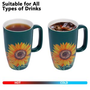 Sunddo Ceramic Tea Cup with Infuser and Lid for Loose Tea Sunflower Mug Tea Lovers Gifts for Women Green