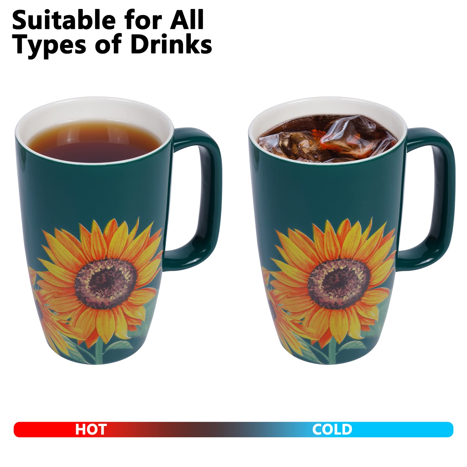 Sunddo Ceramic Tea Cup with Infuser and Lid for Loose Tea Sunflower Mug Tea Lovers Gifts for Women Green