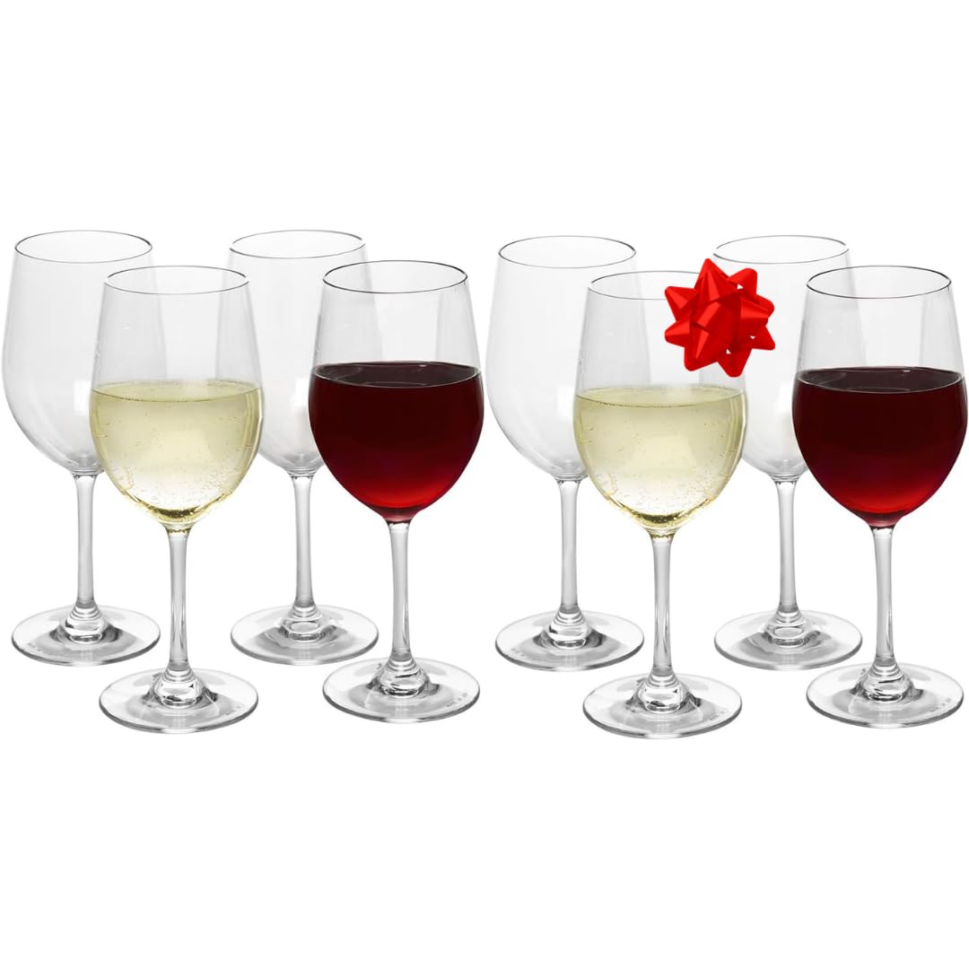 D'Eco Unbreakable 12 oz Stemmed Wine Glasses (Set of 8) - Reusable Shatterproof Sangria and Wine Clear Glassware - Perfect Glasses for Hosting & Entertaining Parties - Valentine's Day Gift for Her