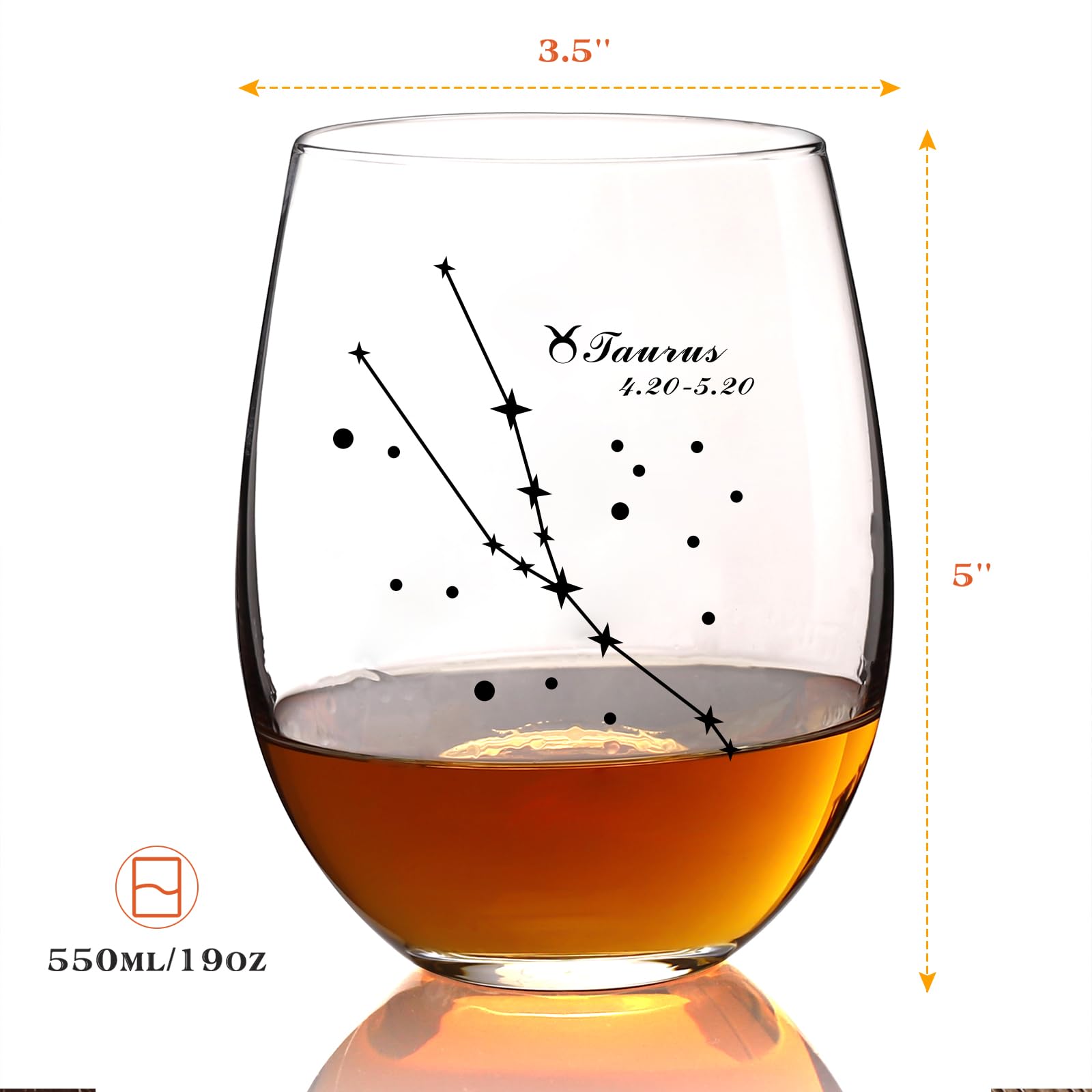 HOHY Taurus Wine Glass Taurus Gift for Women Men 20oz, Taurus Stemless Wine Glasses, Constellation Glass, Horoscope Gift, Astrology Gift for Women Men