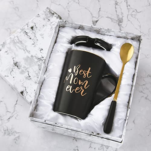 Gifts for Mom - Best Mom Ever Coffee Mug - Best Mom Mother Gifts - Mothers Day Christmas Gift from Daughter Son - Women Mom Gifts for Mom Mother - Mom Mug Cup 14Oz with Gift Box Packing Spoon Black