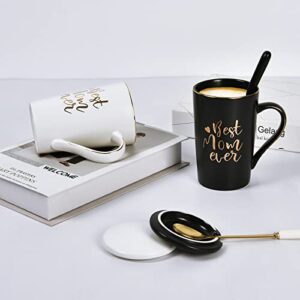 Gifts for Mom - Best Mom Ever Coffee Mug - Best Mom Mother Gifts - Mothers Day Christmas Gift from Daughter Son - Women Mom Gifts for Mom Mother - Mom Mug Cup 14Oz with Gift Box Packing Spoon Black