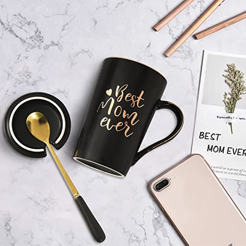 Gifts for Mom - Best Mom Ever Coffee Mug - Best Mom Mother Gifts - Mothers Day Christmas Gift from Daughter Son - Women Mom Gifts for Mom Mother - Mom Mug Cup 14Oz with Gift Box Packing Spoon Black