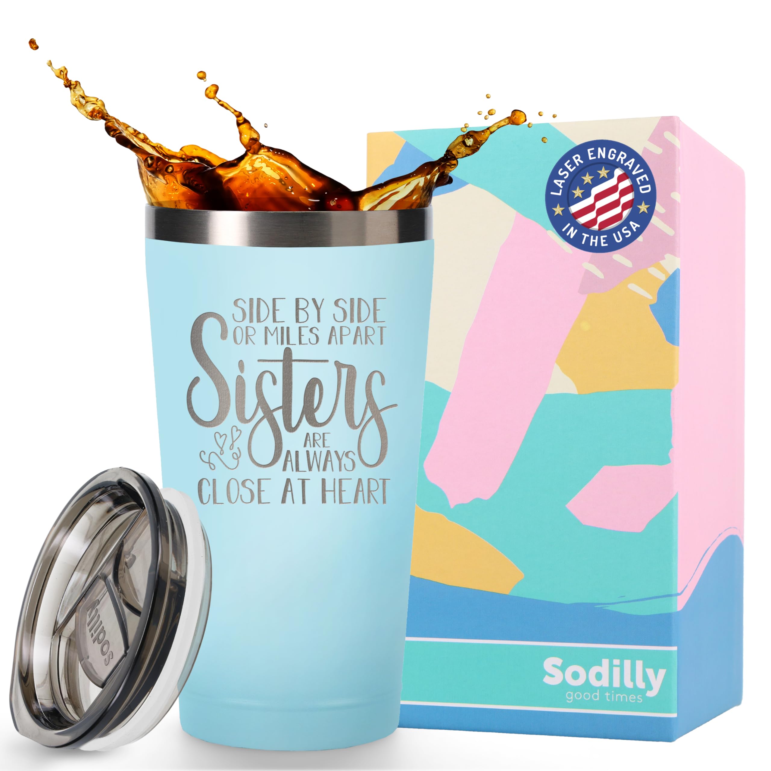 Sister Gifts From Sisters - Sisters Are Always Close at Heart - Unique Gifts for Best Friend Woman - Little Sister Gifts Ideas - Sister Birthday Gifts from Sister - Tumblers For Women 16 oz Seaside