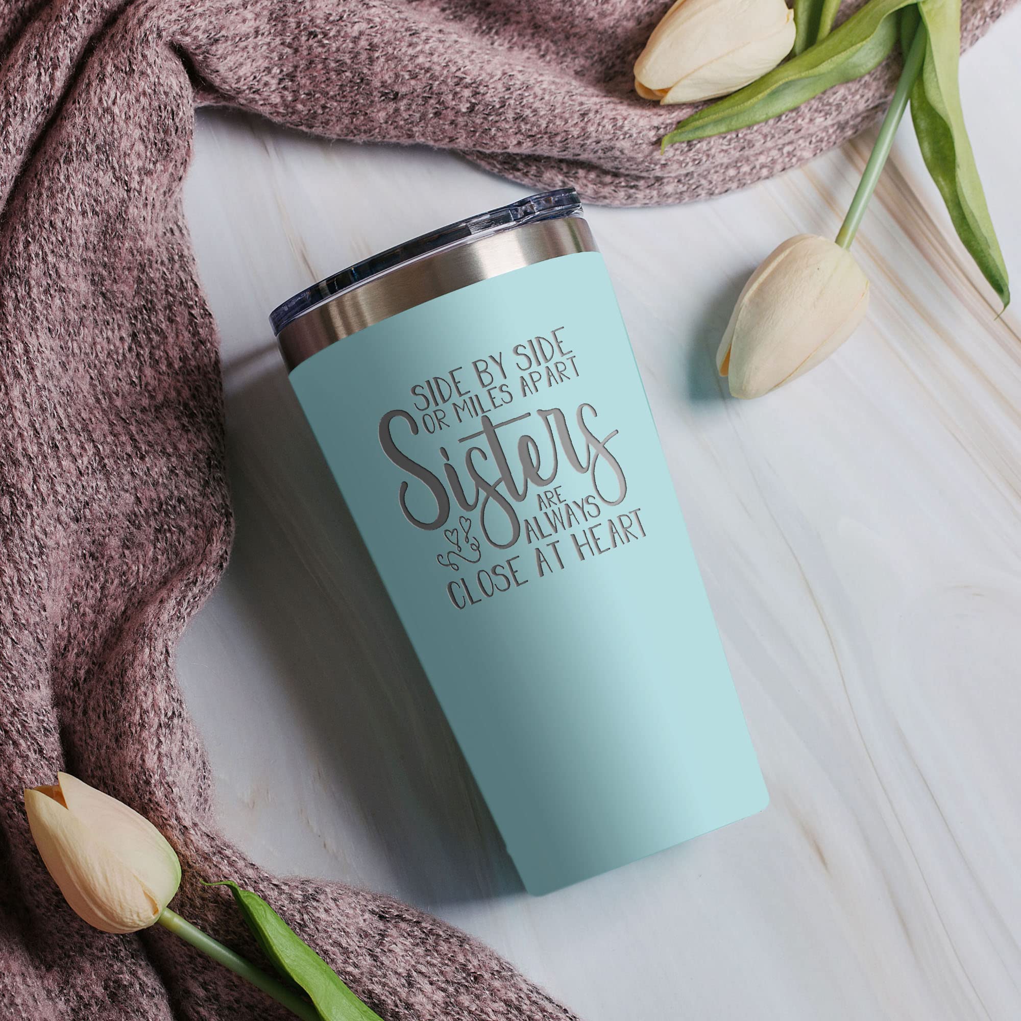 Sister Gifts From Sisters - Sisters Are Always Close at Heart - Unique Gifts for Best Friend Woman - Little Sister Gifts Ideas - Sister Birthday Gifts from Sister - Tumblers For Women 16 oz Seaside