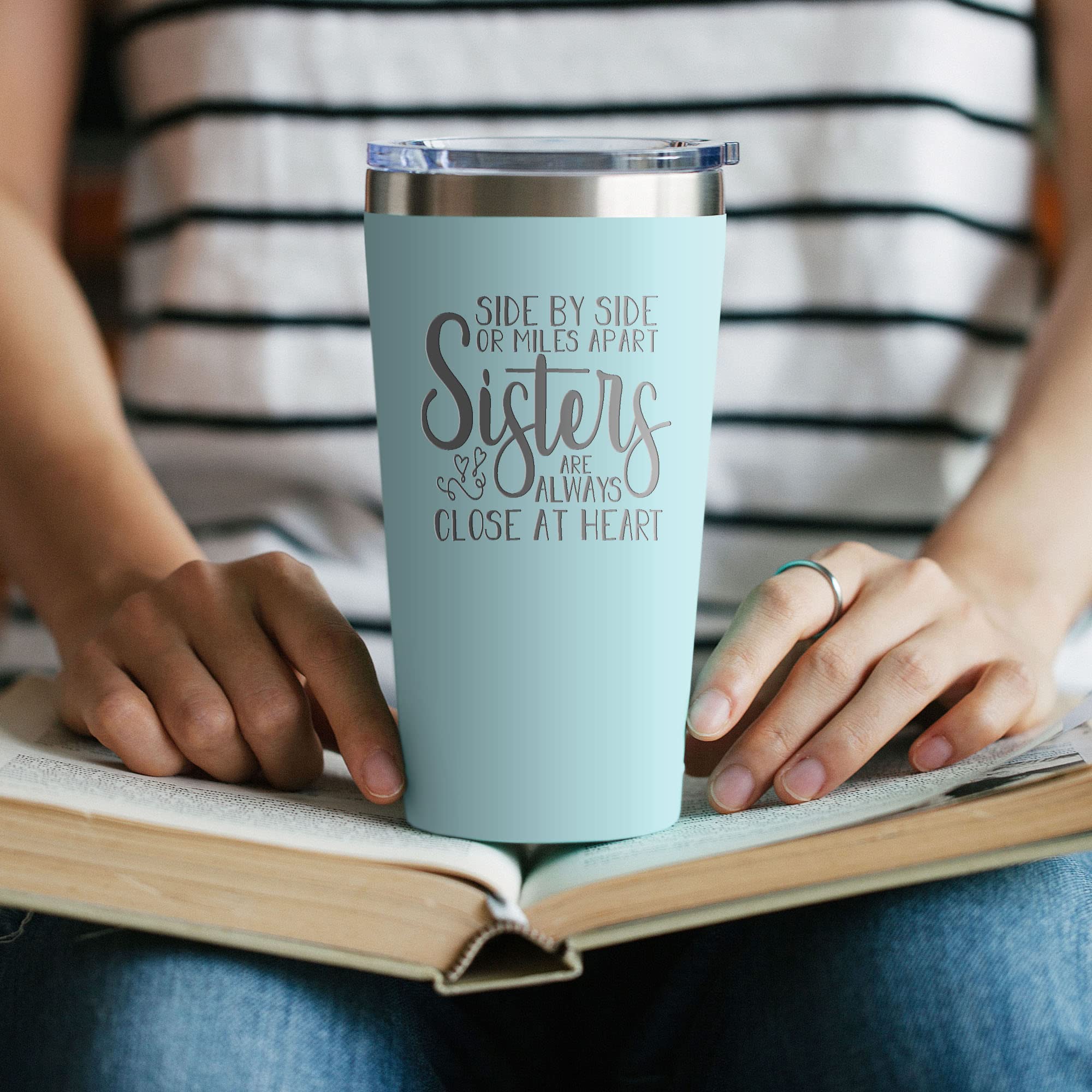 Sister Gifts From Sisters - Sisters Are Always Close at Heart - Unique Gifts for Best Friend Woman - Little Sister Gifts Ideas - Sister Birthday Gifts from Sister - Tumblers For Women 16 oz Seaside