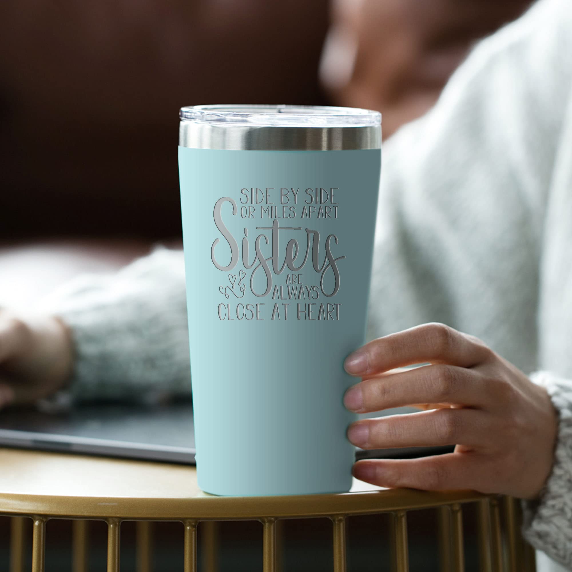 Sister Gifts From Sisters - Sisters Are Always Close at Heart - Unique Gifts for Best Friend Woman - Little Sister Gifts Ideas - Sister Birthday Gifts from Sister - Tumblers For Women 16 oz Seaside