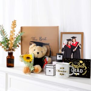 Graduation Gift Box for Firend 2024 Graduation Gifts Basket Includes for He Photo Frames Grey Marble Coffee Mug Cute Bear Greeting Card Scented Candle Flower Graduation Gift Set for Girlfriend Sister