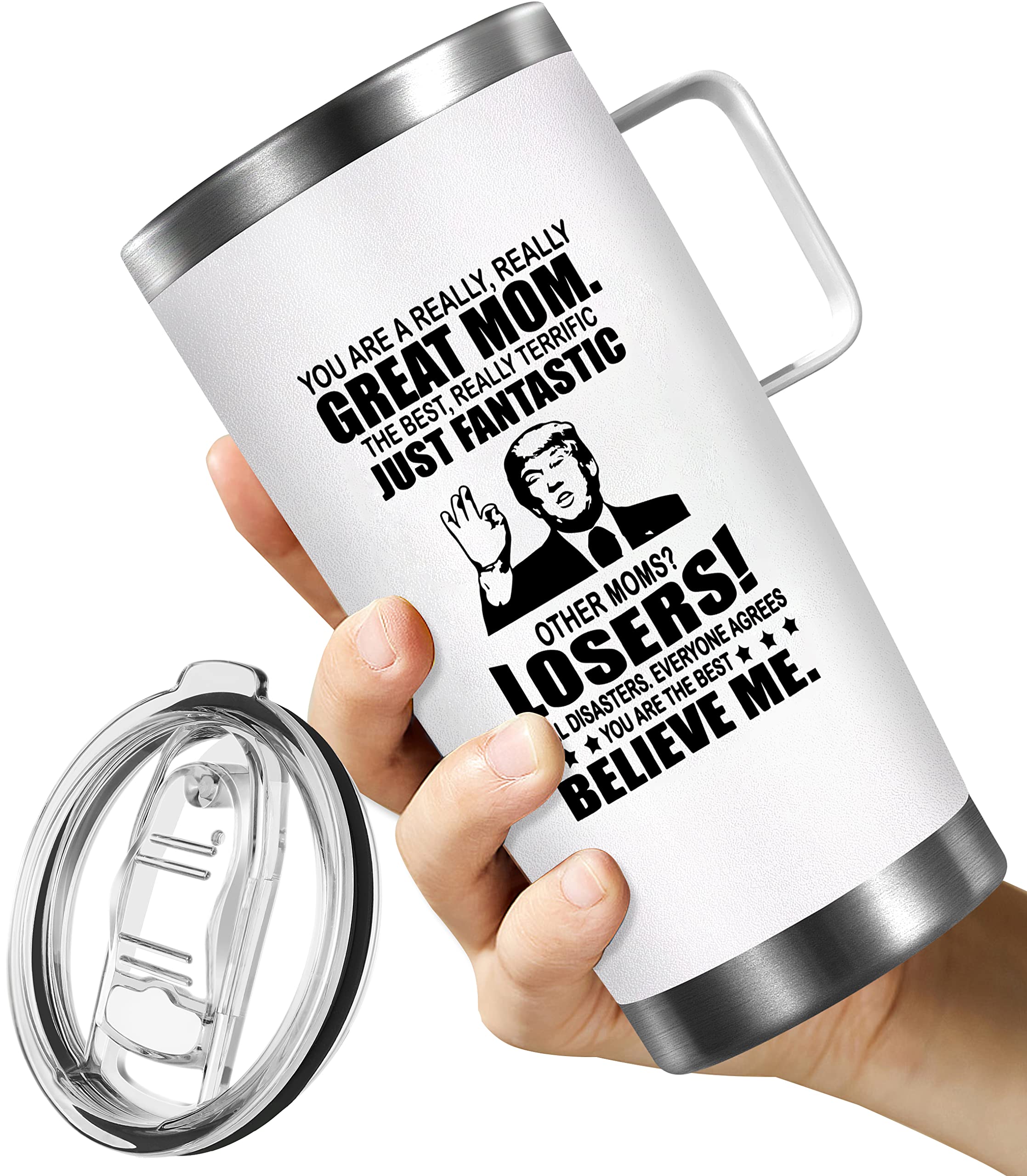 Petitian Mothers Day Gifts for Mom, Great Mother Gifts Stainless Steel 20 OZ Tumbler with Handle & Lid, Best Mom Ever Gifts from Daughter Son, Birthday Christmas Gifts Idea for Mom Coffee Tumbler Mug