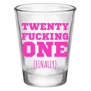 go frozen 21st birthday shot glass-novelty gifts for 21st birthday girl-21 year old birthday gag gifts-finally 21-hot pink-1.75oz (clear-pink)