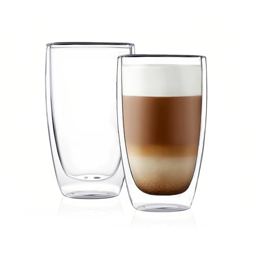 CNGLASS Double Wall Thermo Glass Cup 13.5 oz,Insulated Glass Coffee Set of 2