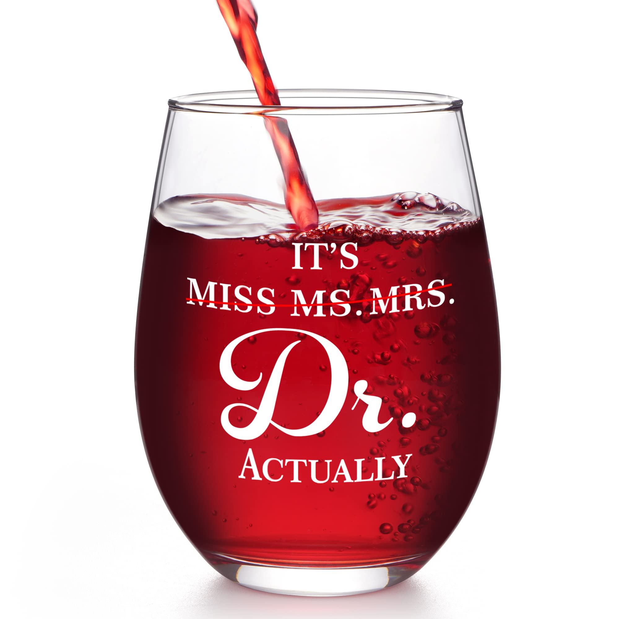 Modwnfy Doctor Gifts, It’s Miss Ms Mrs Dr Actually Stemless Wine Glass, Appreciation Thank You Gifts for Doctors Physician MD PhD Medical Graduate, Doctors Gifts for Women Men Christmas Birthday 17Oz