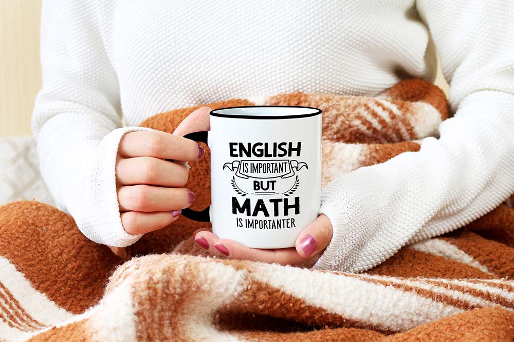 Funny Math Mug for Teachers. English is Important but Math is Importanter 11 oz Geek Coffee Cup. Mathematician Jokes Gift Idea for Professor or Student.