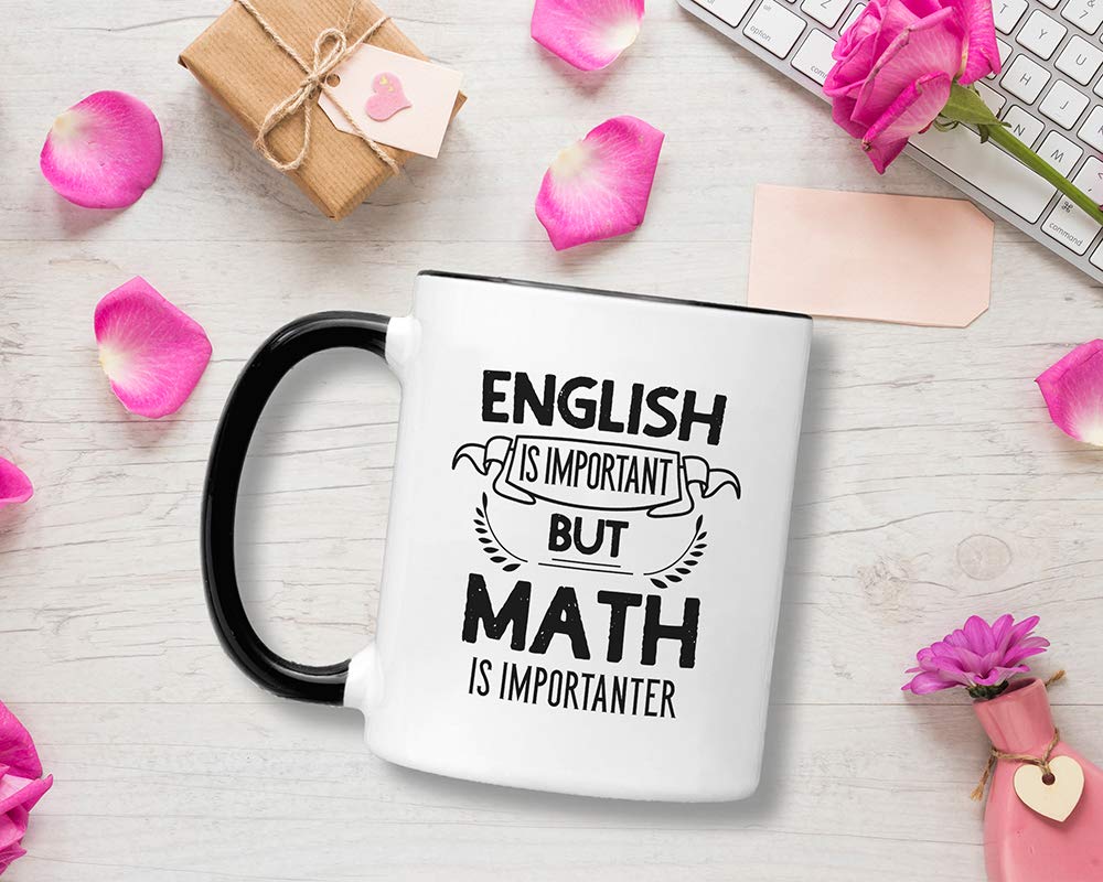 Funny Math Mug for Teachers. English is Important but Math is Importanter 11 oz Geek Coffee Cup. Mathematician Jokes Gift Idea for Professor or Student.