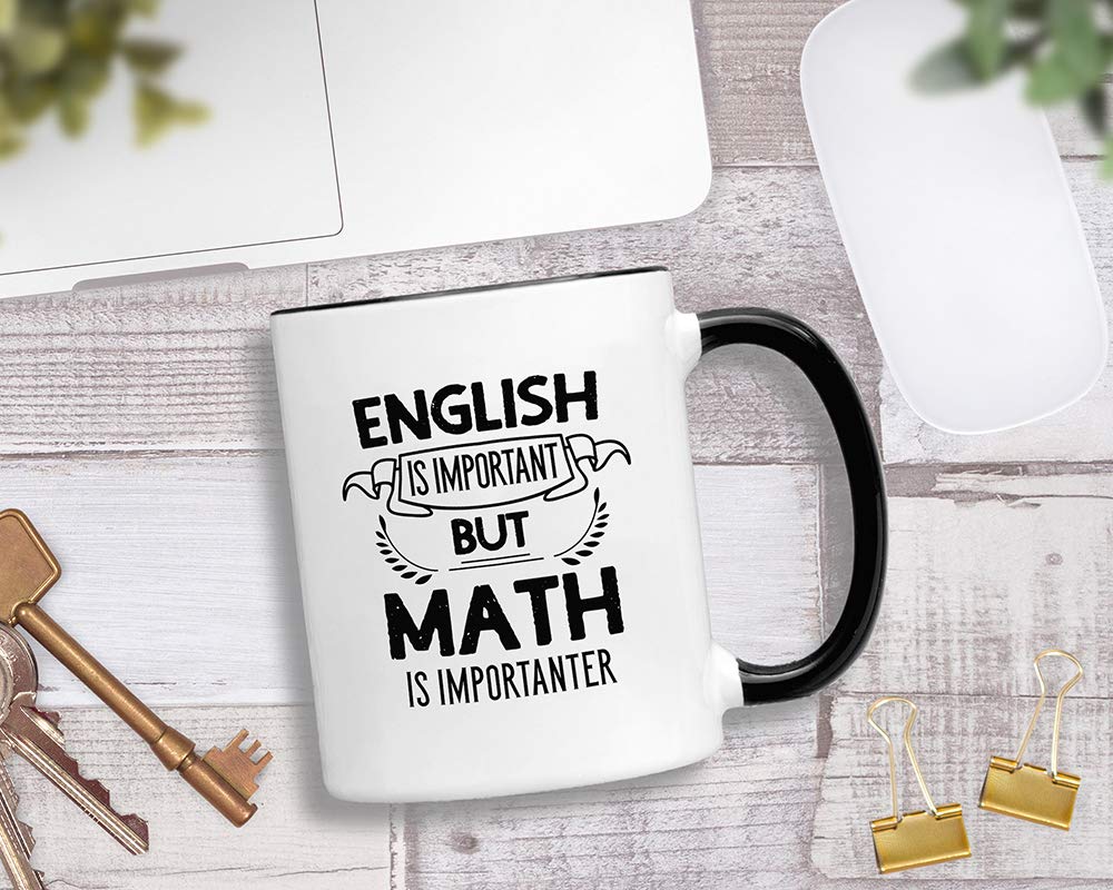 Funny Math Mug for Teachers. English is Important but Math is Importanter 11 oz Geek Coffee Cup. Mathematician Jokes Gift Idea for Professor or Student.