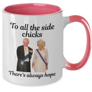 King Charles III and Camilla Inspirational Mug, Sarcastic Coronation Gifts for Her Women Coworker Bestie Side Chicks Mistress, Funny Two Tone 11oz Coffee or Tea Cup