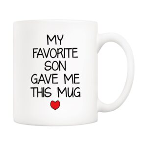 5aup my favorite son gave me this mug christmas gifts, funny father's day and mother's day cup from son - novelty birthday gift for dad mom parents, men, women 11 oz