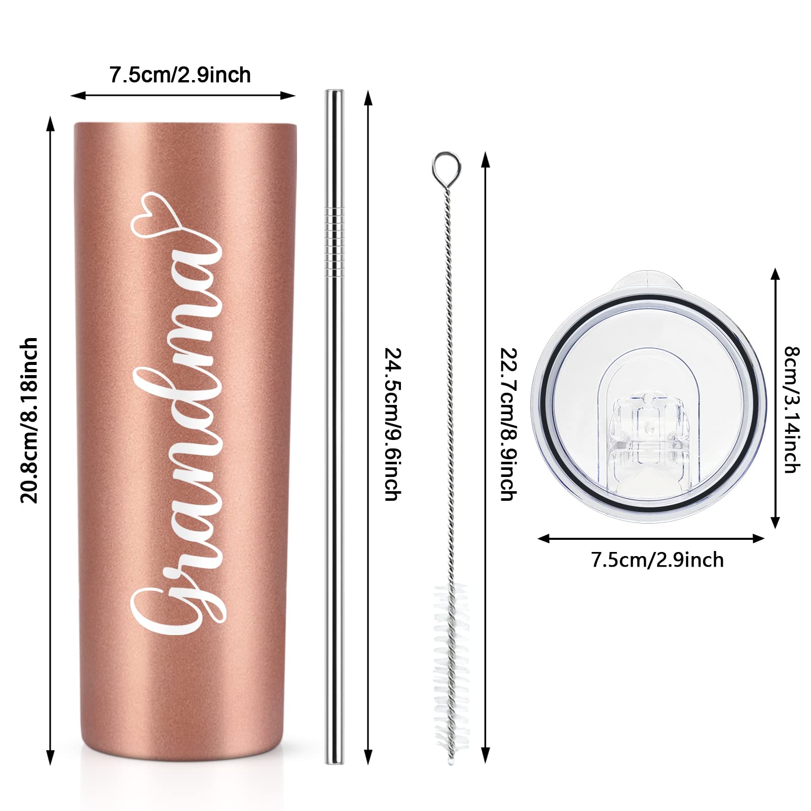 LiqCool Grandma Gifts, Gifts for Grandma From Grandchildren Grandkids, Grandma Tumbler Cup Mug, First Time Grandma Gifts Grandma Birthday Christmas Gifts New Grandma Gifts(20 Oz, Rose Gold)