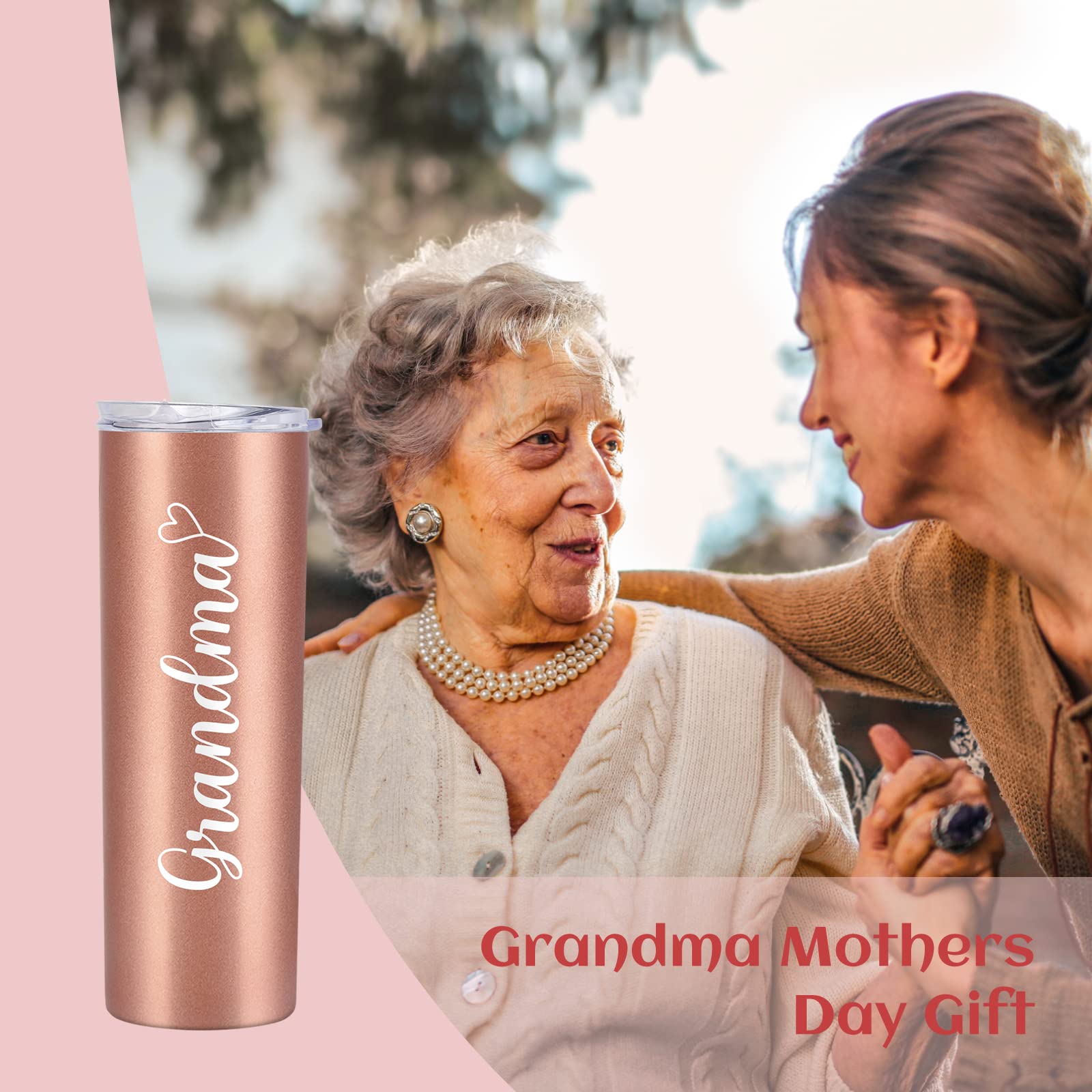 LiqCool Grandma Gifts, Gifts for Grandma From Grandchildren Grandkids, Grandma Tumbler Cup Mug, First Time Grandma Gifts Grandma Birthday Christmas Gifts New Grandma Gifts(20 Oz, Rose Gold)