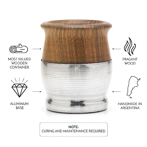 BALIBETOV [New Yerba Mate Wood Gourd Set - Traditional Palo Santo and Aluminum (Mate Cup) with Bombilla (Yerba Mate Straw) (Wood With Aluminum Base)