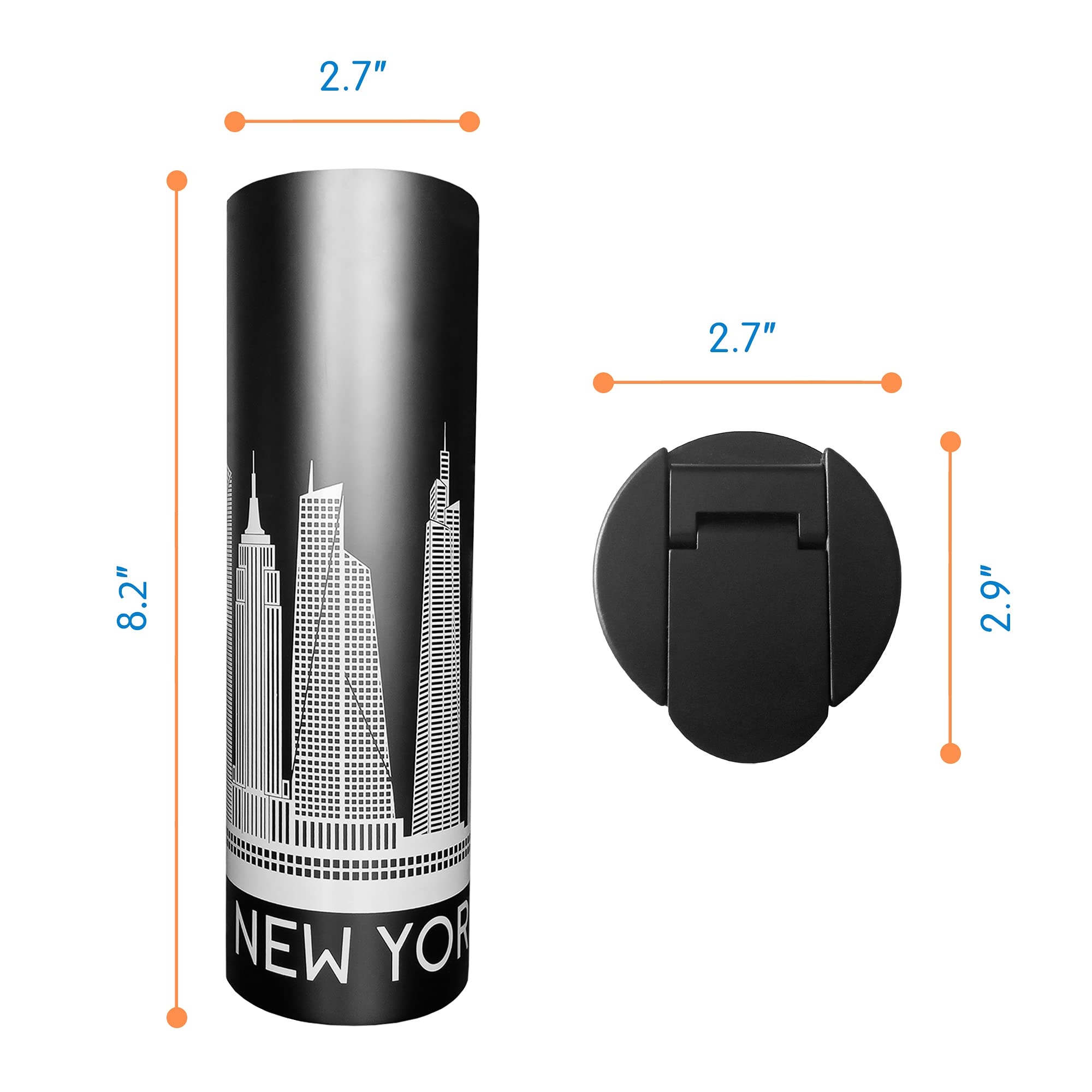 Vacuum Insulated Tumbler with Straw and Flip Lid Stainless Steel Water Bottle Iced Coffee Travel Mug Cup 15oz Gift Box Skyline Map (New York)