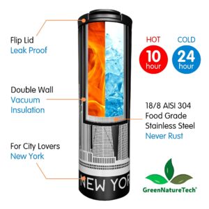 Vacuum Insulated Tumbler with Straw and Flip Lid Stainless Steel Water Bottle Iced Coffee Travel Mug Cup 15oz Gift Box Skyline Map (New York)