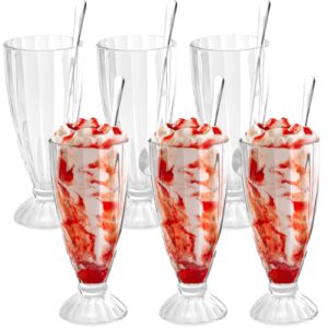 cayorepo 6 pack 12oz milkshake glass with 6 long metal spoons, ice cream soda glass, fountain shoppe classic, milk shake for ice cream, clear