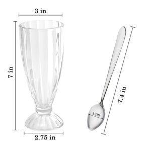 CAYOREPO 6 Pack 12oz Milkshake Glass with 6 Long Metal Spoons, Ice Cream Soda Glass, Fountain Shoppe Classic, Milk Shake for Ice Cream, Clear