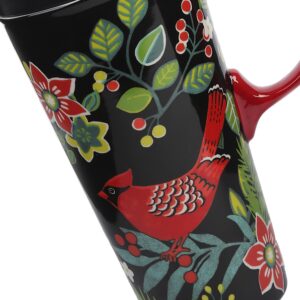 CEDAR HOME Coffee Ceramic Mug Porcelain Latte Tea Cup With Lid in Gift Box 17ounce. Cardinal Bird