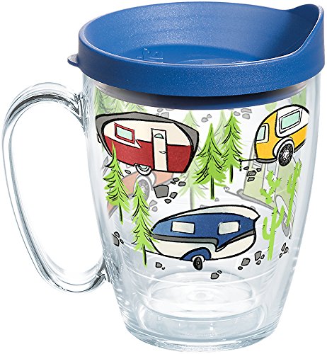 Tervis Retro Camping Made in USA Double Walled Insulated Tumbler Travel Cup Keeps Drinks Cold & Hot, 16oz Mug, Clear