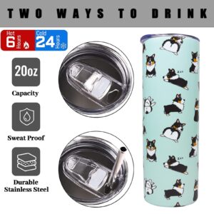 IchDich Corgi Tumbler With Lid and Straw 20 oz Insulated Dog Tumbler Stainless Steel Corgi Skinny Tumbler Water Bottle Travel Mug Wine Cups Corgi Gifts for Corgi Lovers