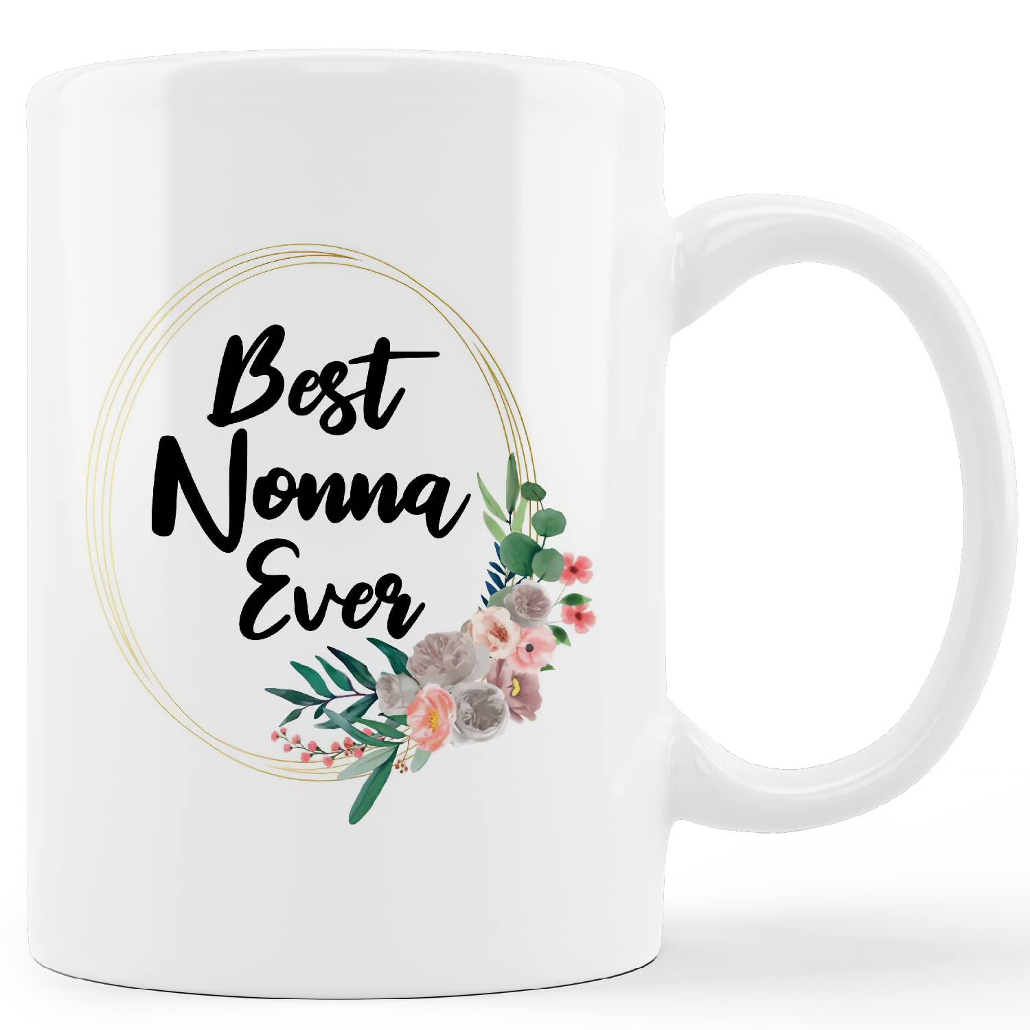 kunlisa Best Nonna Ever Floral Mug Cup,Best Grandma Ceramic Mug-11oz Coffee Milk Tea Mug Cup,Farmhouse Home Decor,Grandmother Grandma Nonna Birthday Mother's Day Gifts From Grandson Granddaughter