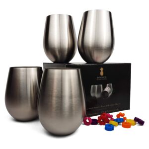 intuition trading company stainless steel wine glasses set of 4, large stemless 18 oz premium 18/8 grade stainless steel red & white wine tumblers, unbreakable, for home and outdoors