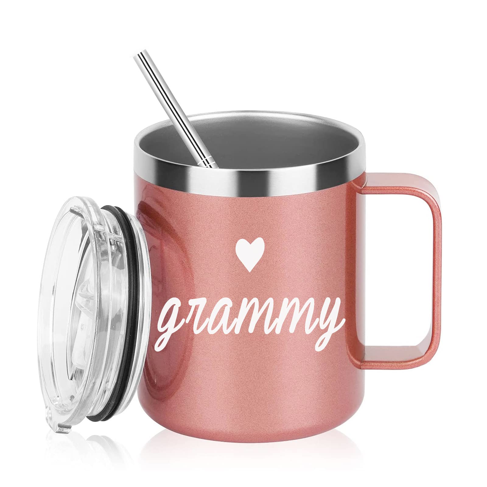 Aletege Grammy Gift Grammy Stainless Steel Insulated Mug with Handle Birthday Mothers Day Gifts for Grammy Grandma from Grandchildren 12OZ Rose Gold