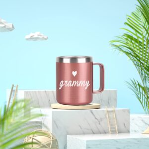 Aletege Grammy Gift Grammy Stainless Steel Insulated Mug with Handle Birthday Mothers Day Gifts for Grammy Grandma from Grandchildren 12OZ Rose Gold